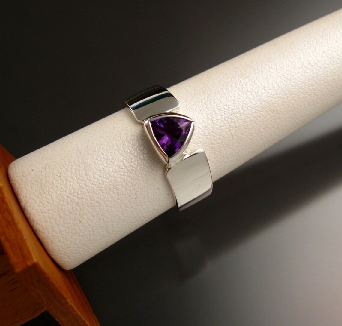 Amethyst Trillion Cut Triangle Ring Set in Sterling Silver - Etsy
