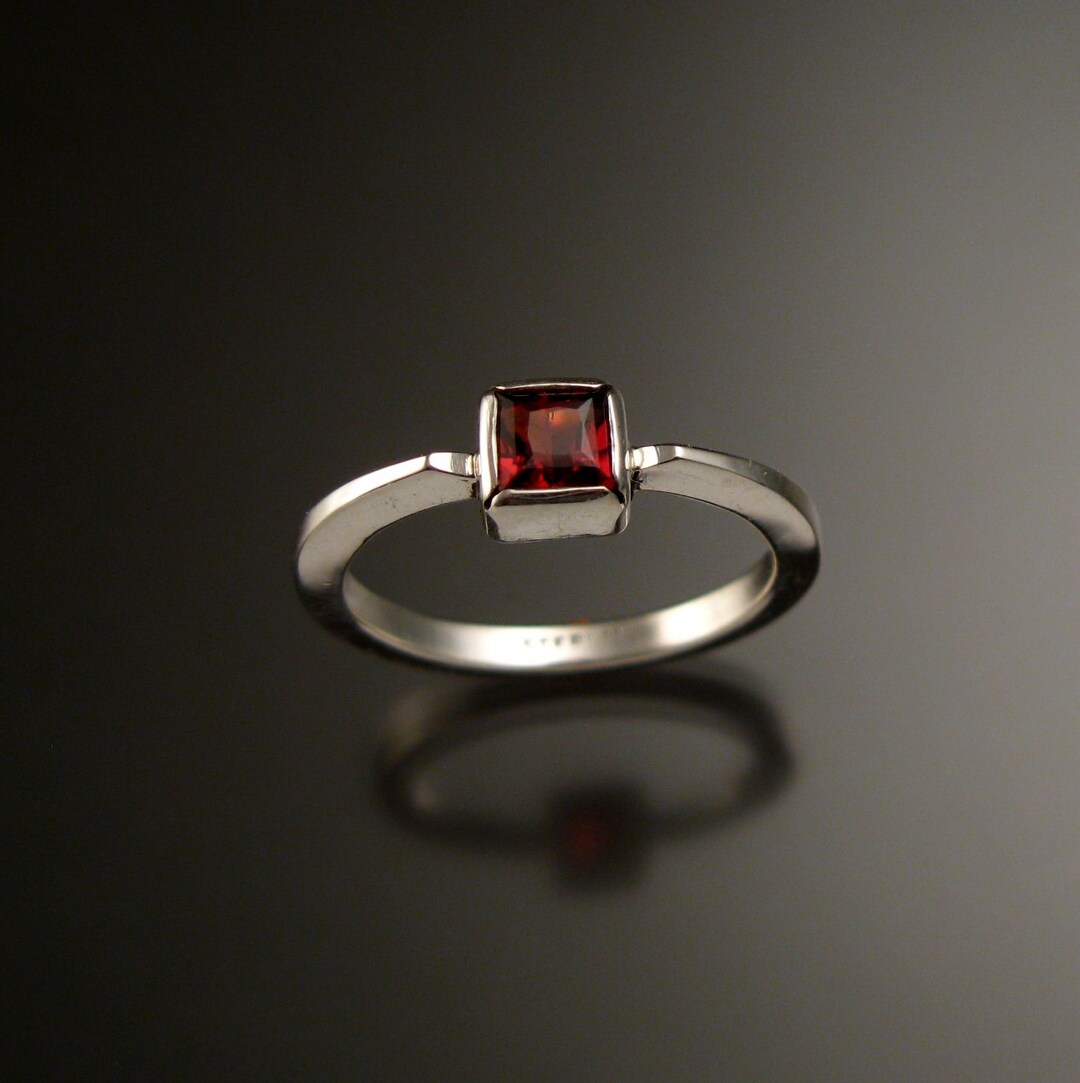 Garnet Square Stone Stackable Ring Sterling Silver Ring Made to Order ...
