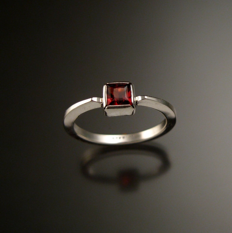 Garnet Square Stone Stackable Ring Sterling Silver Ring Made | Etsy