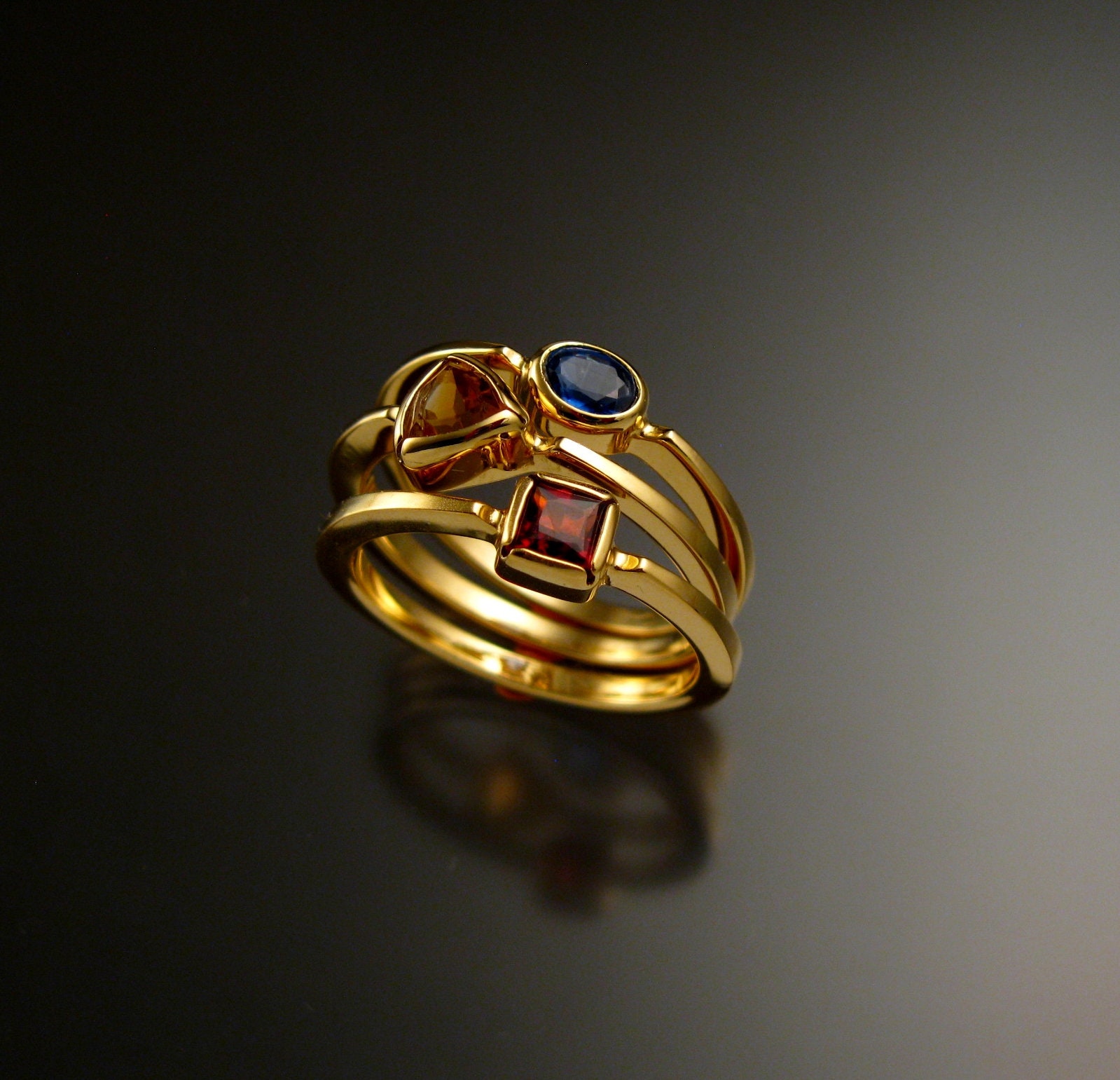 Stackable Mothers Birthstone ring set of three 14k Yellow Gold ... Stackable Mothers Birthstone ring set of three 14k Yellow Gold ...