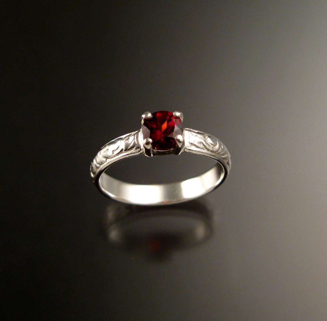 Garnet Victorian Wedding Ring 14k White Gold Ruby Substitute Engagement ...
