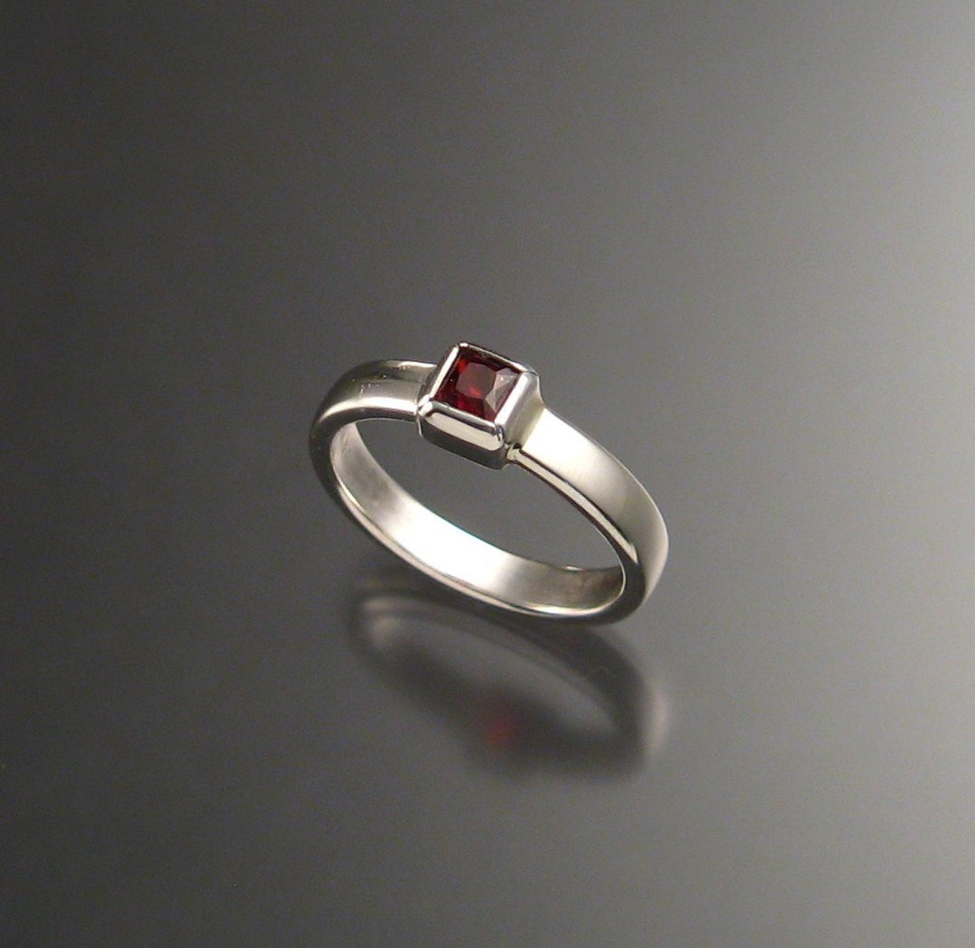 Garnet Ring Square Stone Sterling Silver Ring Made to Order in Your ...