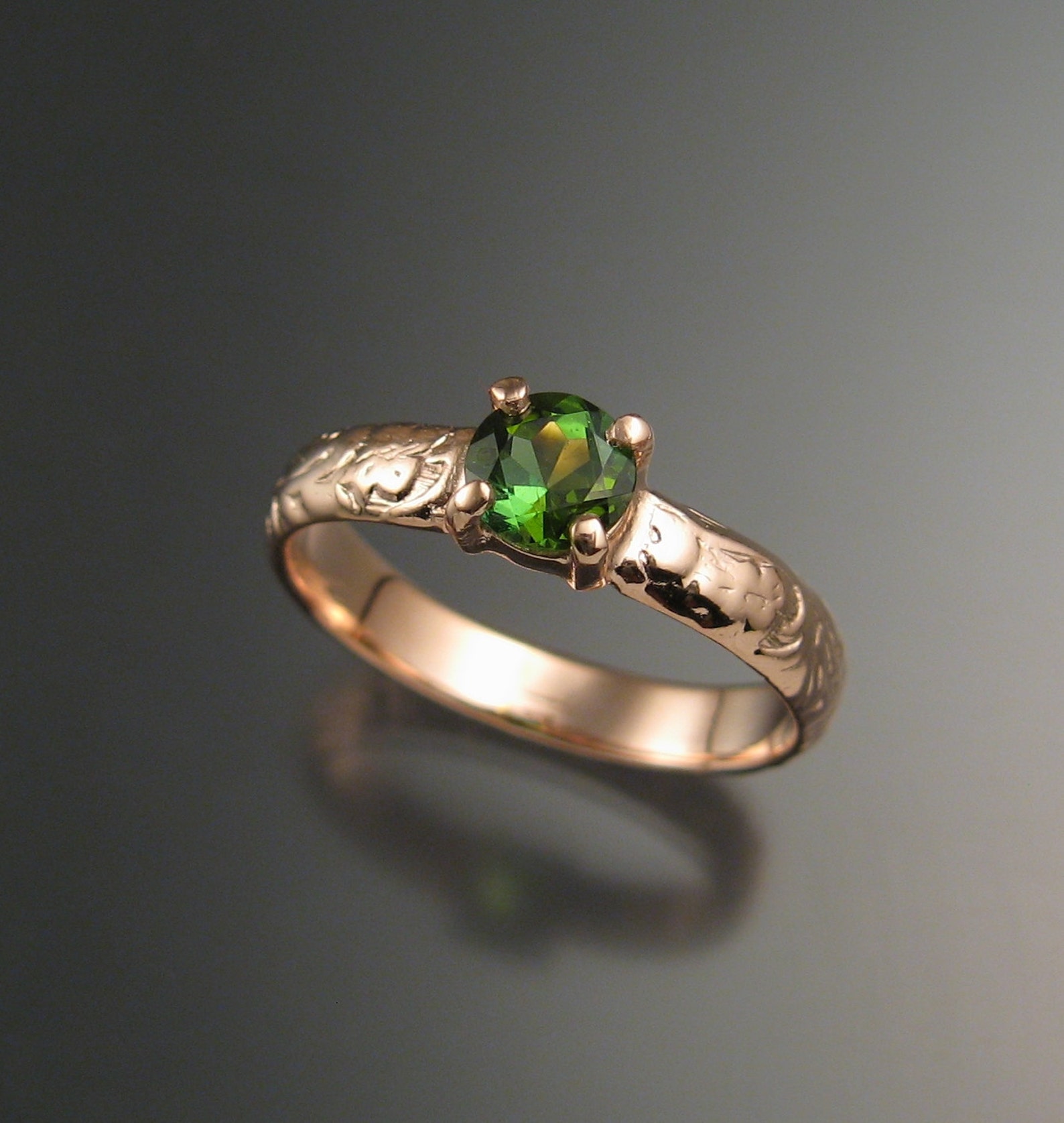 Green Tourmaline Wedding Ring 14k Rose Gold Emerald Substitute - Etsy