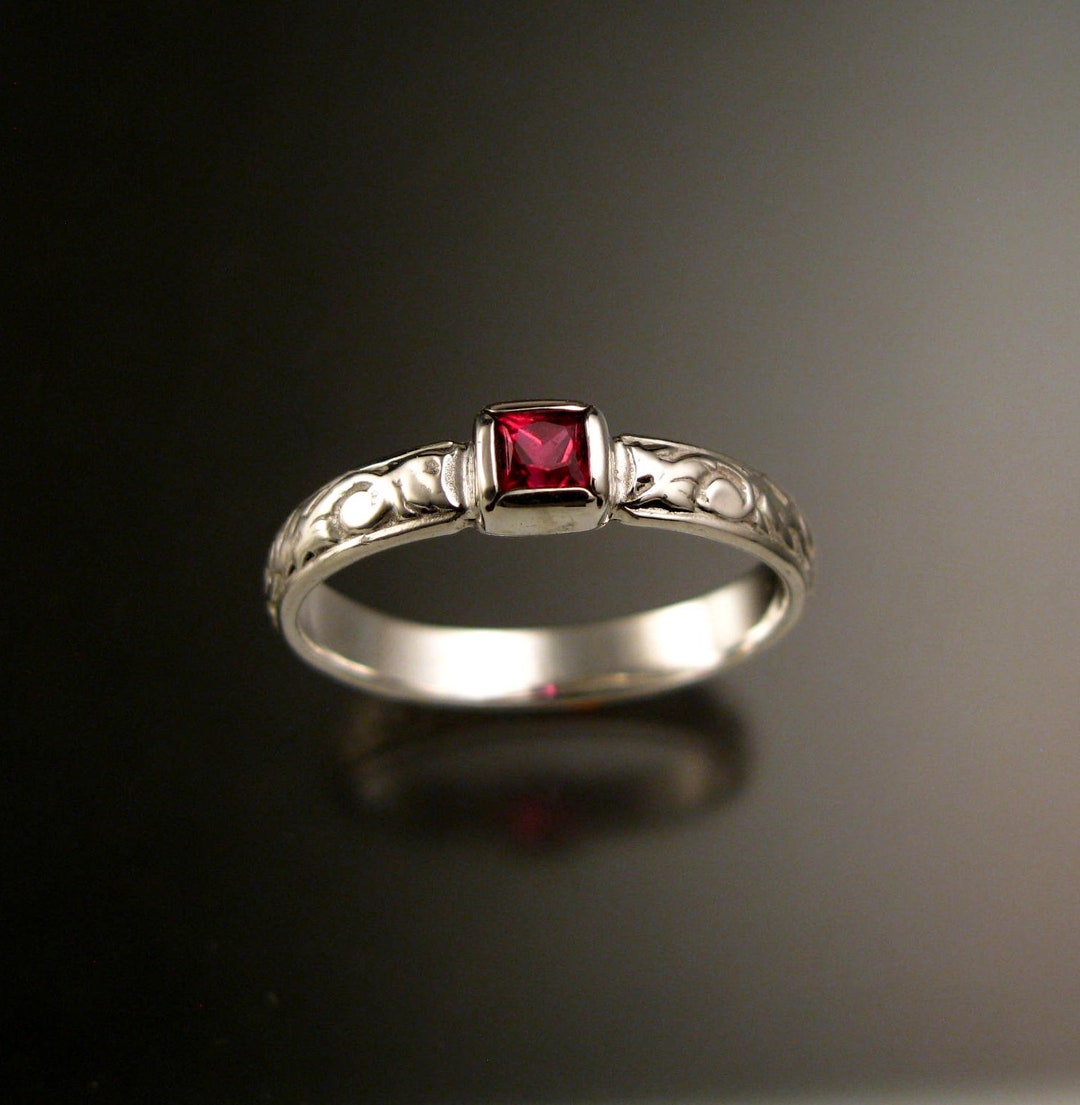 Spinel Wedding Ring 14k White Gold Victorian Bezel Set Natural Square ...