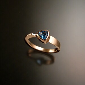 Blue Topaz Triangle Ring 14k Rose Gold Bezel Set Stone Asymmetrical ...
