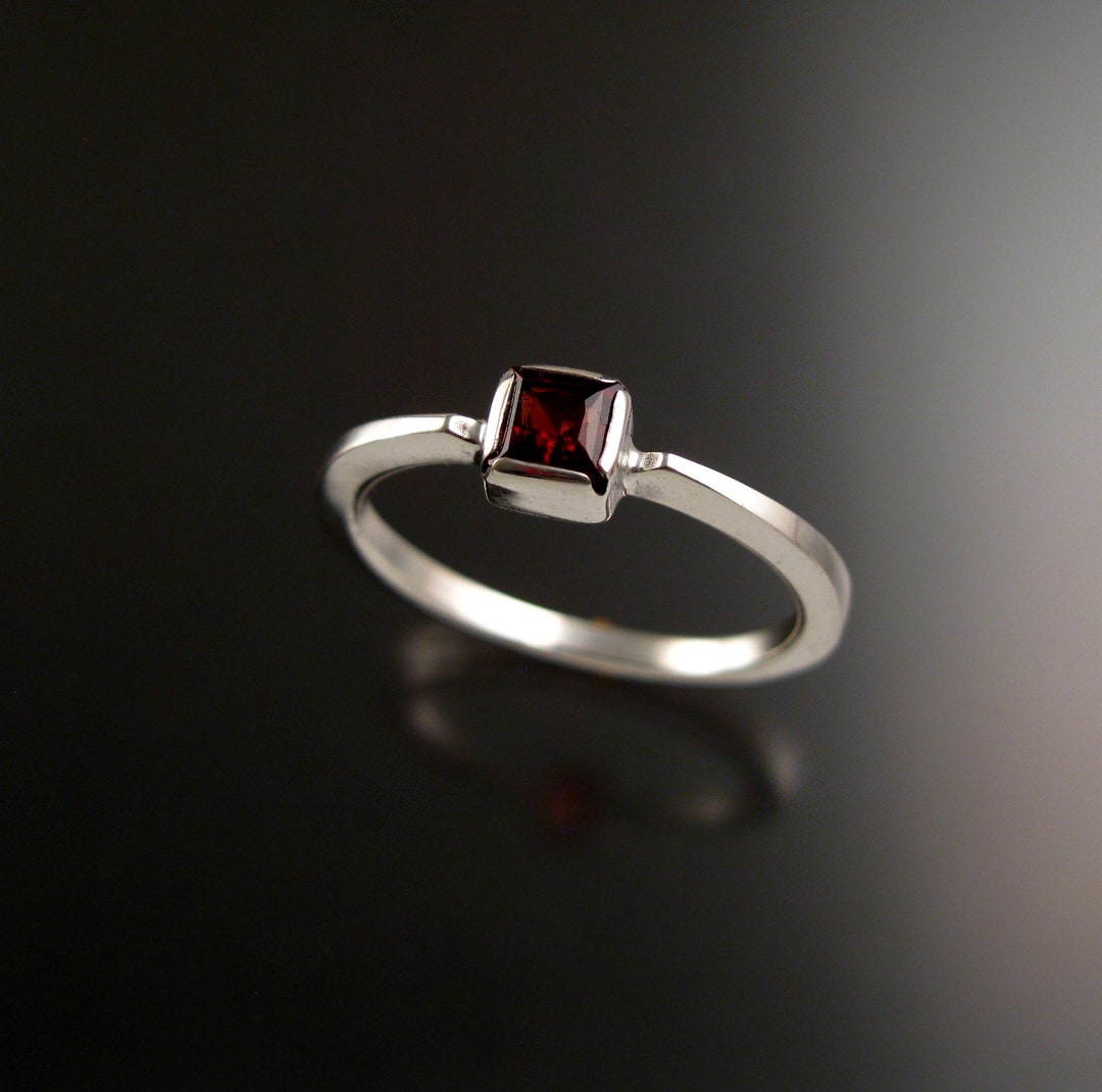 Garnet 4mm Square Stone Ring 14k White Gold Ring Made to Order in Your ...