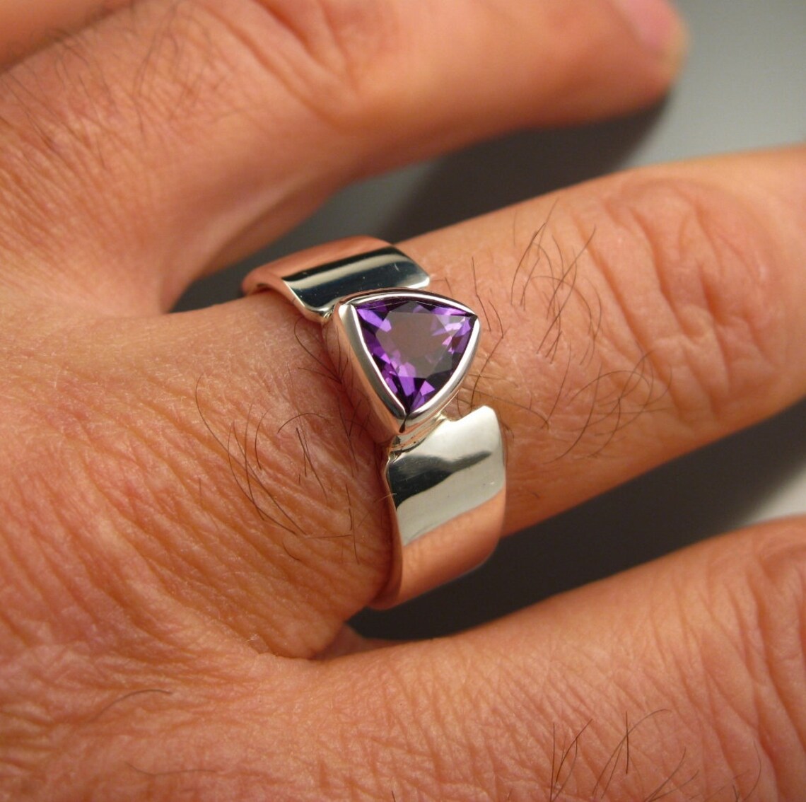 Amethyst Trillion Cut Triangle Ring Set in Sterling Silver - Etsy
