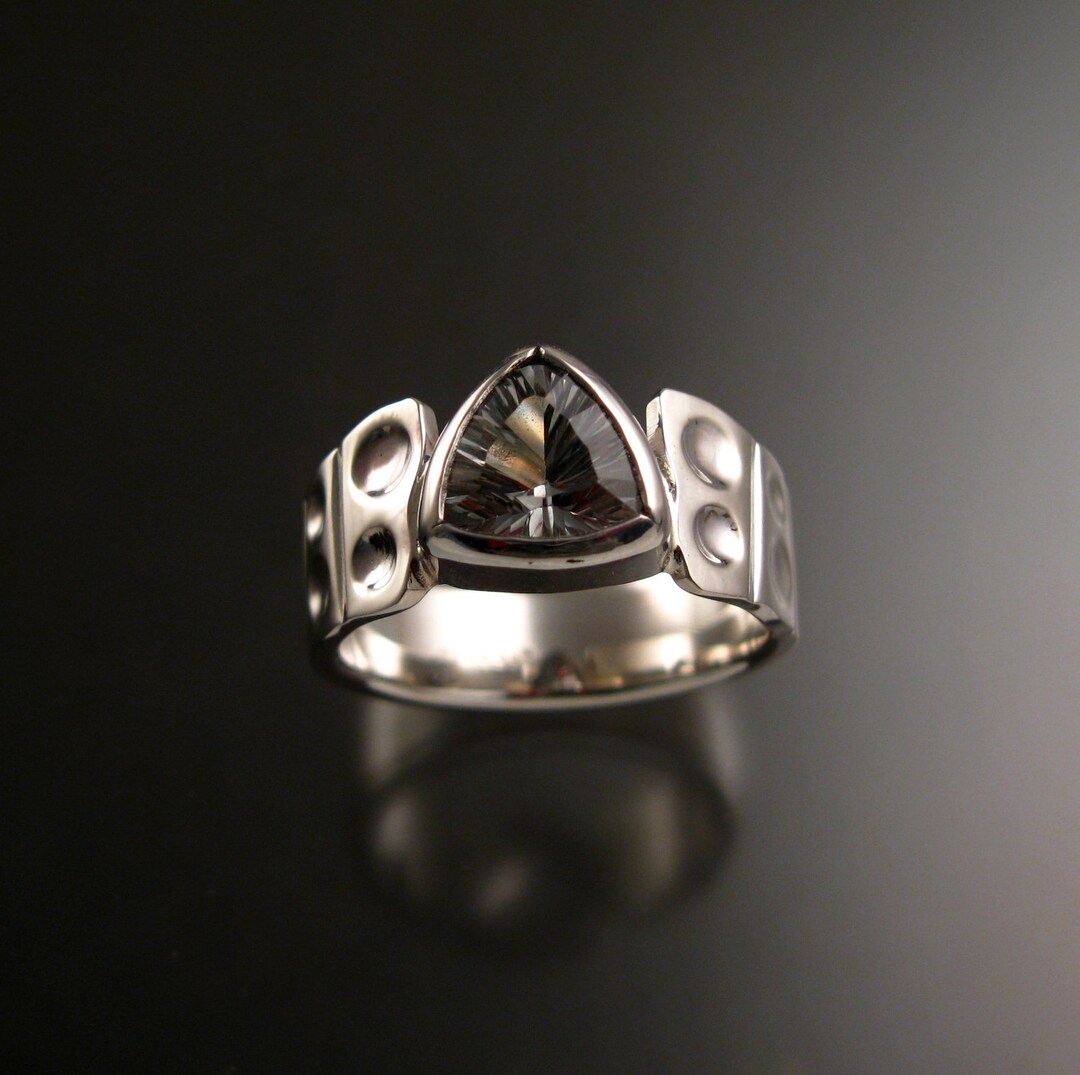 Prasiolite Ring Sterling Silver Bars and Craters Band Trillion Cut ...