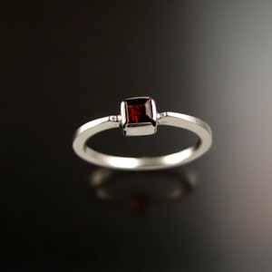 Garnet 4mm Square Stone Ring 14k White Gold Ring Made to Order in Your ...
