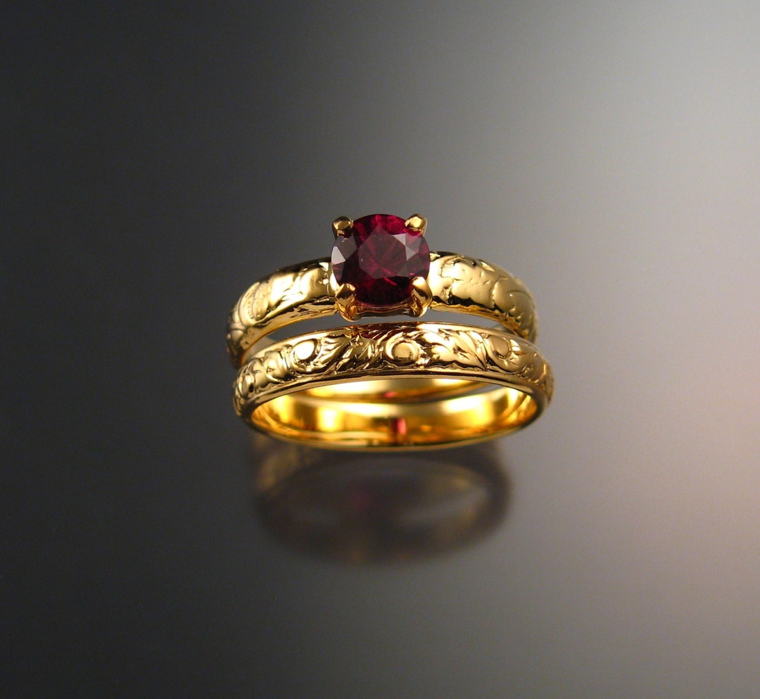 Garnet Wedding Set 14k Yellow Gold Ruby Substitute Natural Raspberry ...