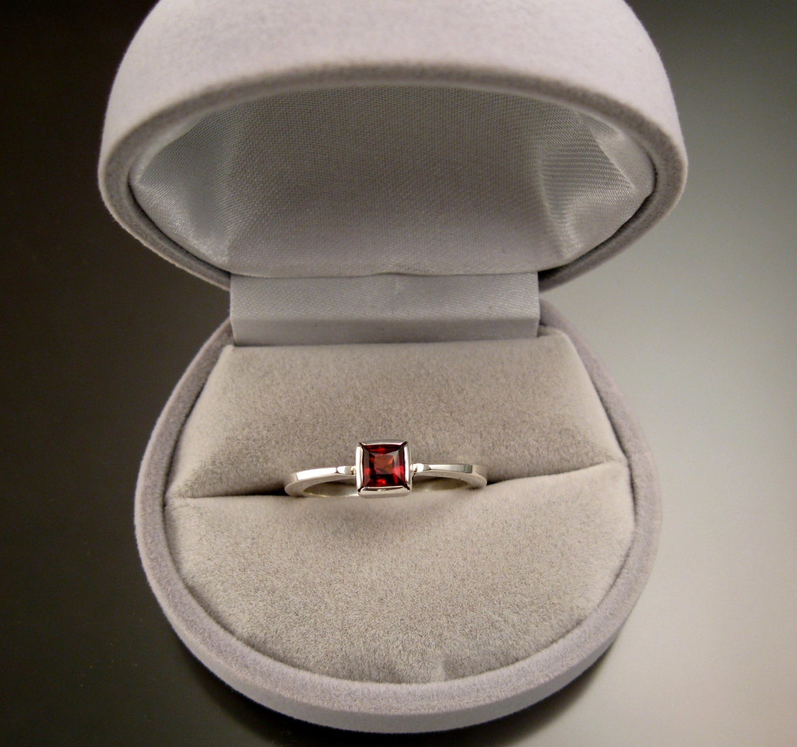 Garnet Square Stone Stackable Ring Sterling Silver Ring Made | Etsy