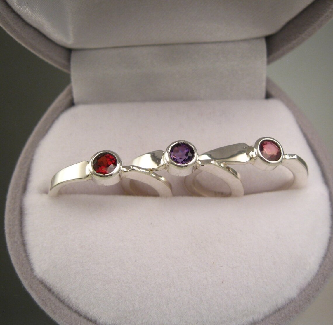 Stackable Mothers Birthstone Ring Set of Three Asymmetrical - Etsy