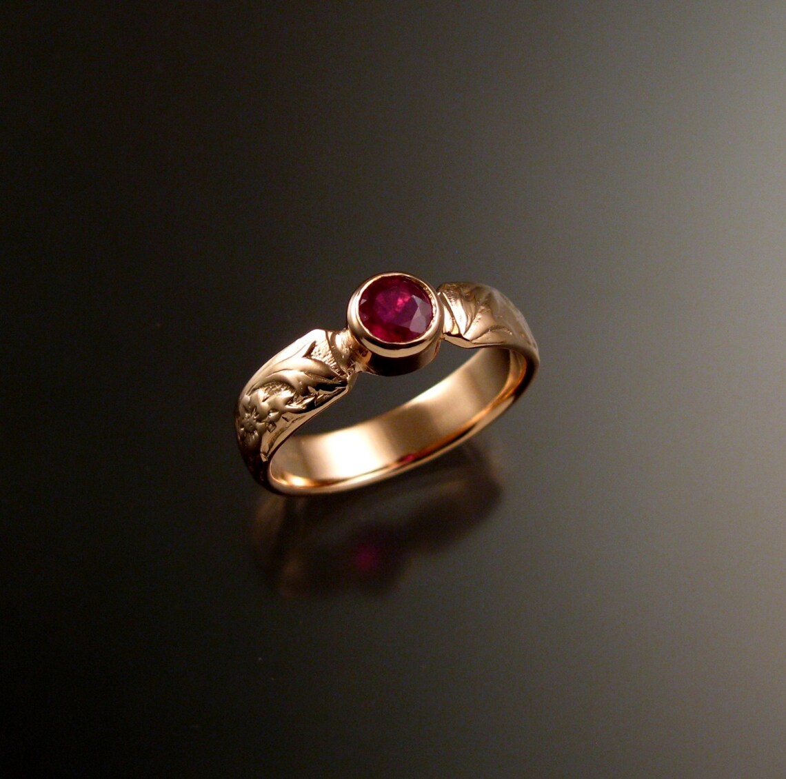 Ruby Rose Gold Flower and Vine Pattern Natural Ruby 14k Pink Gold ...
