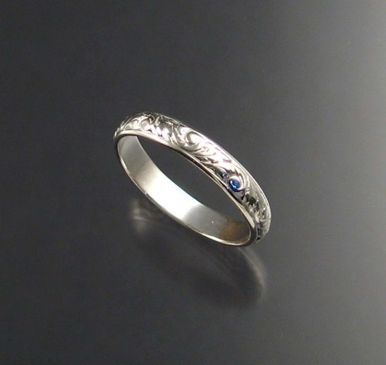 3mm Floral Pattern Ring Sterling Silver Ring Band Made to - Etsy