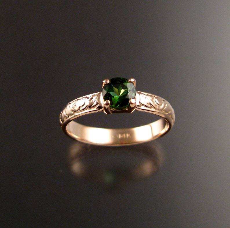 Green Tourmaline Wedding Ring 14k Rose Gold Emerald Substitute ...