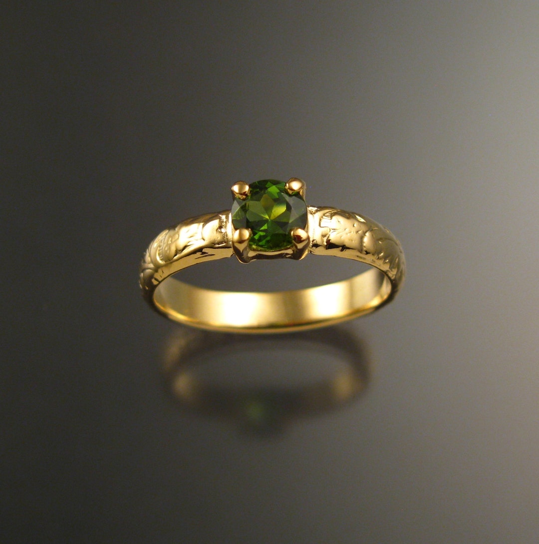 Green Tourmaline Wedding Ring 14k Yellow Gold Emerald Substitute Ring ...