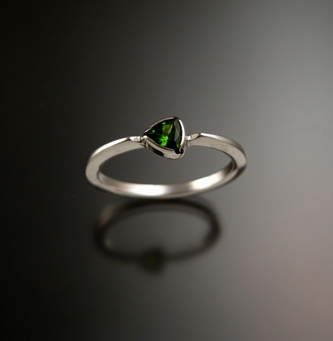 Stackable Chrome Diopside Triangle Ring 14k White Gold Stacking Emerald ...