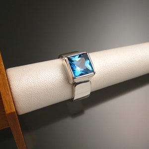Blue Topaz Large Square Stone Sterling Silver Ring Handmade to Order in ...