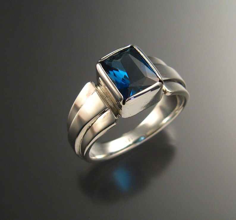 London Blue Topaz Ring Large Rectangle Stone Deep Blue - Etsy