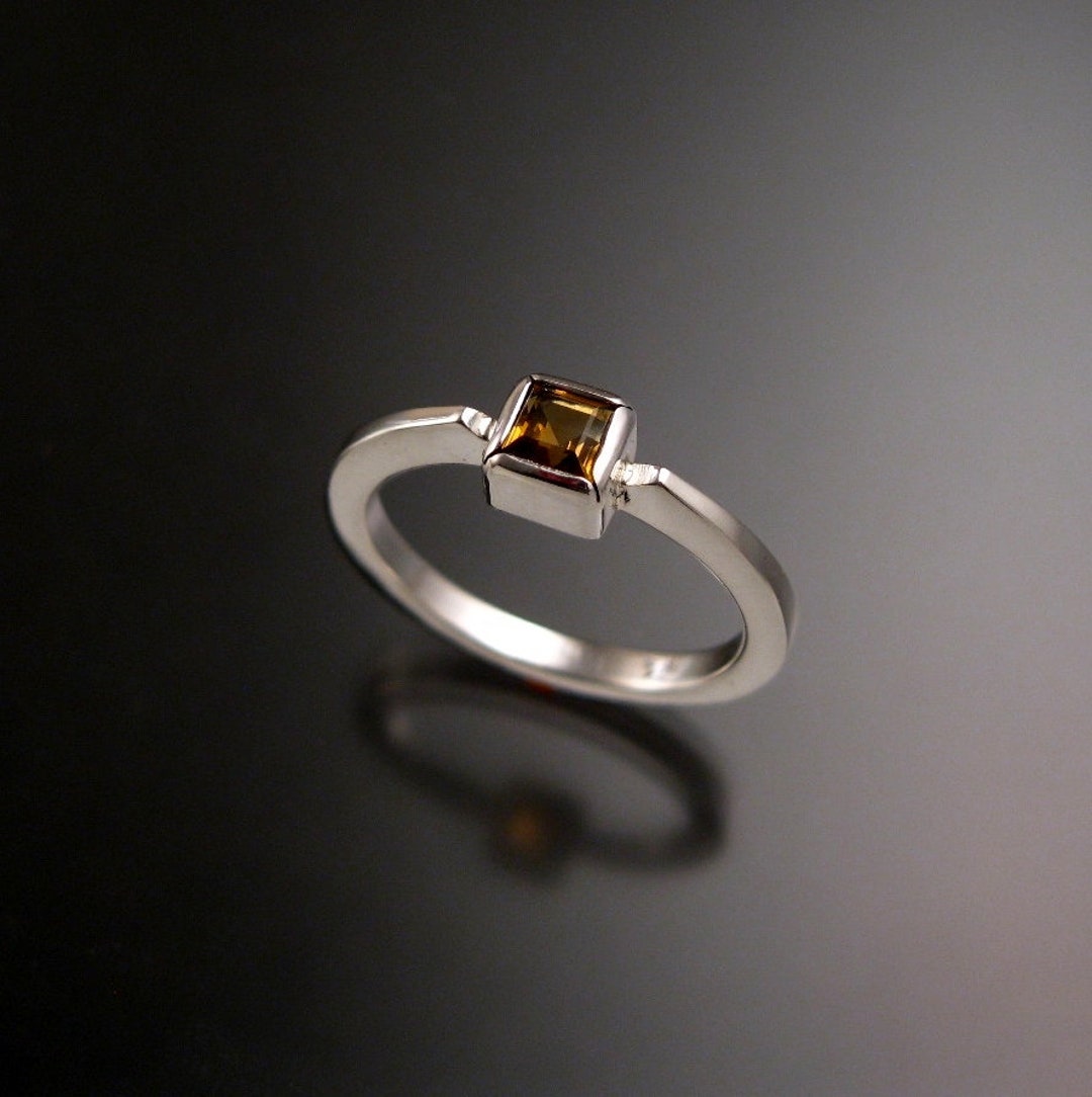 Citrine Square Stone Stackable Ring Sterling Silver Bezel Set Stone ...