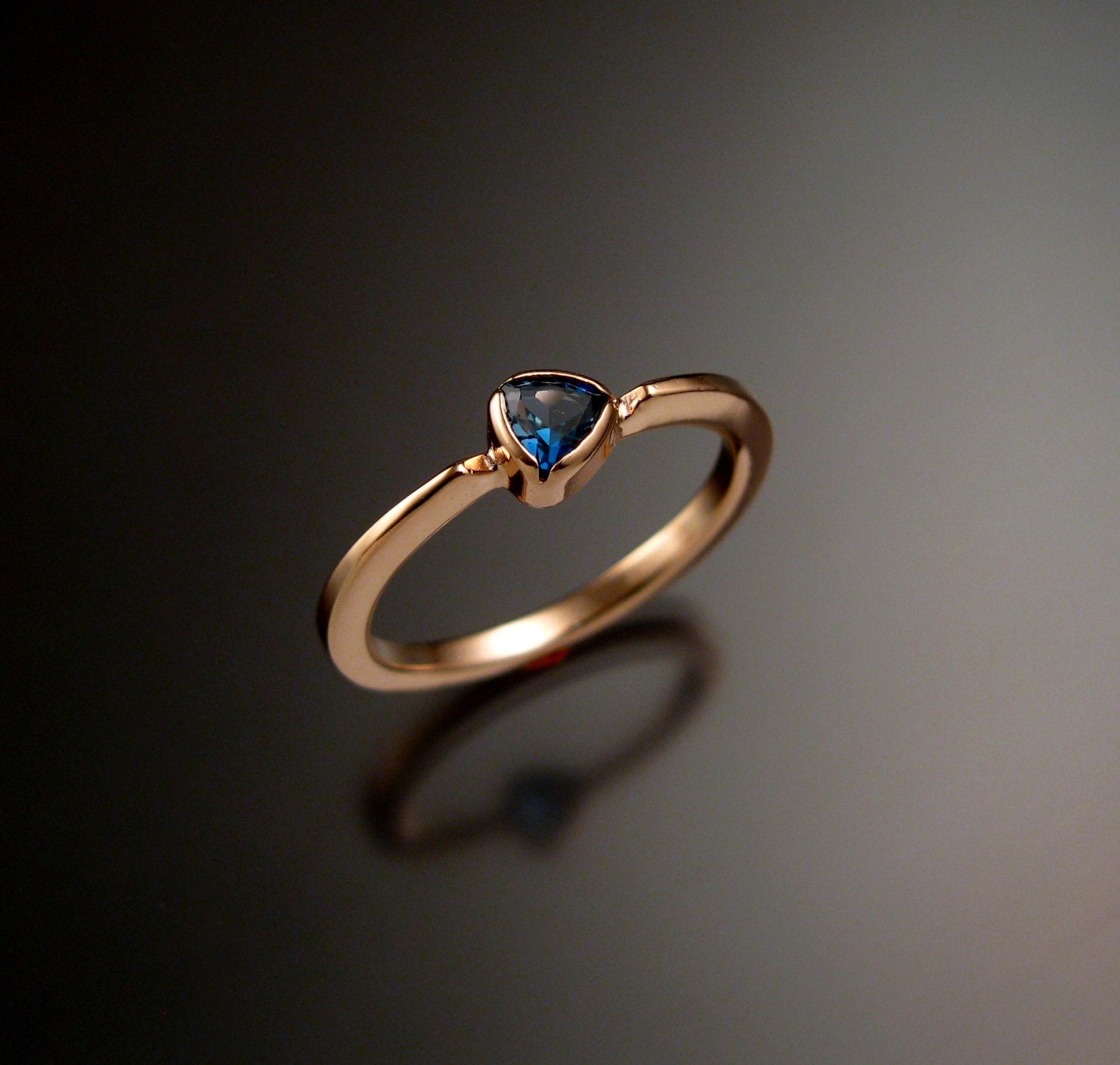 London blue Topaz triangle ring 14k Rose Gold stacking ring Made to ...
