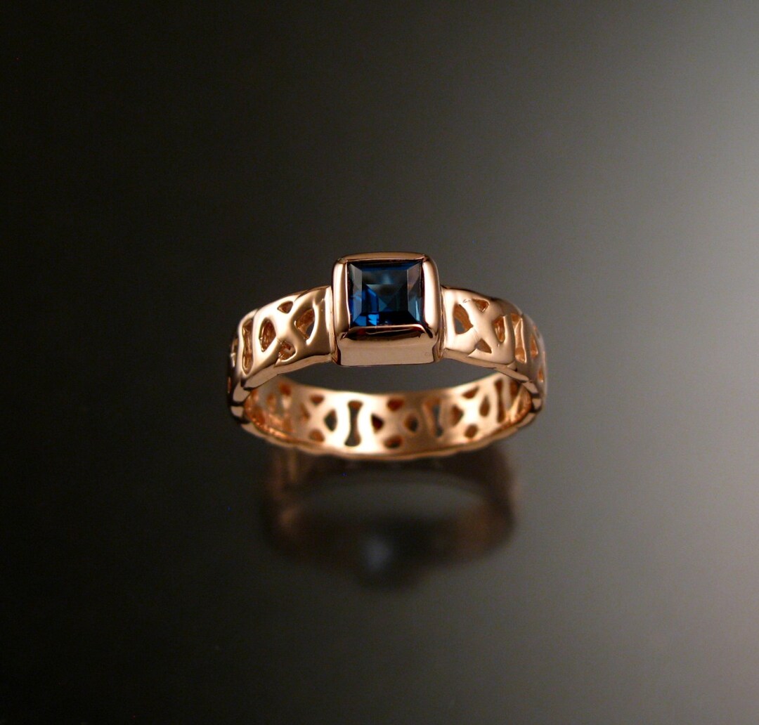 London Blue Topaz 5mm Square Celtic Band Wedding Ring Handcrafted in ...