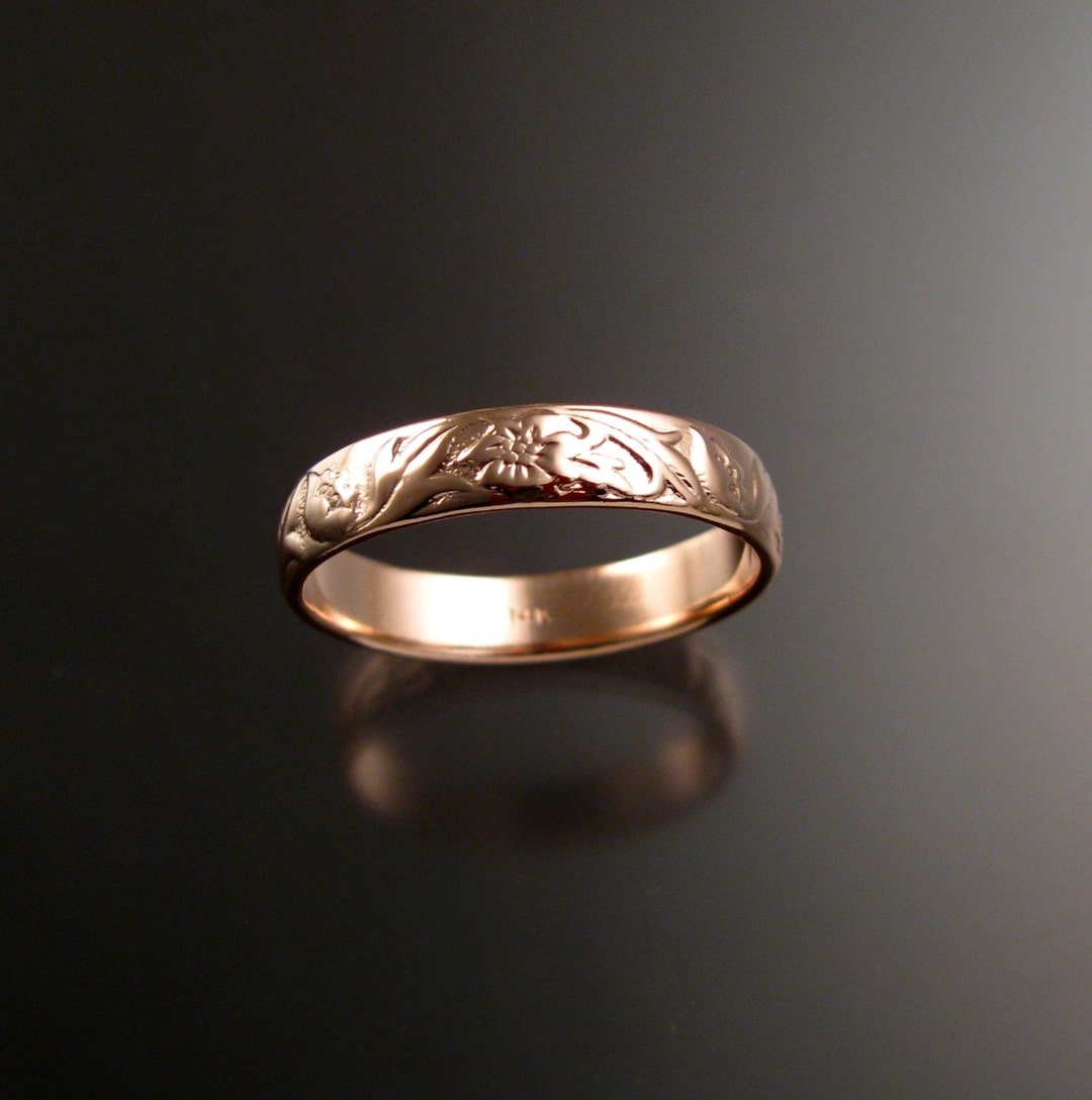 Rose Gold Flower Vine Wedding Band, 14k Victorian Ring - Etsy
