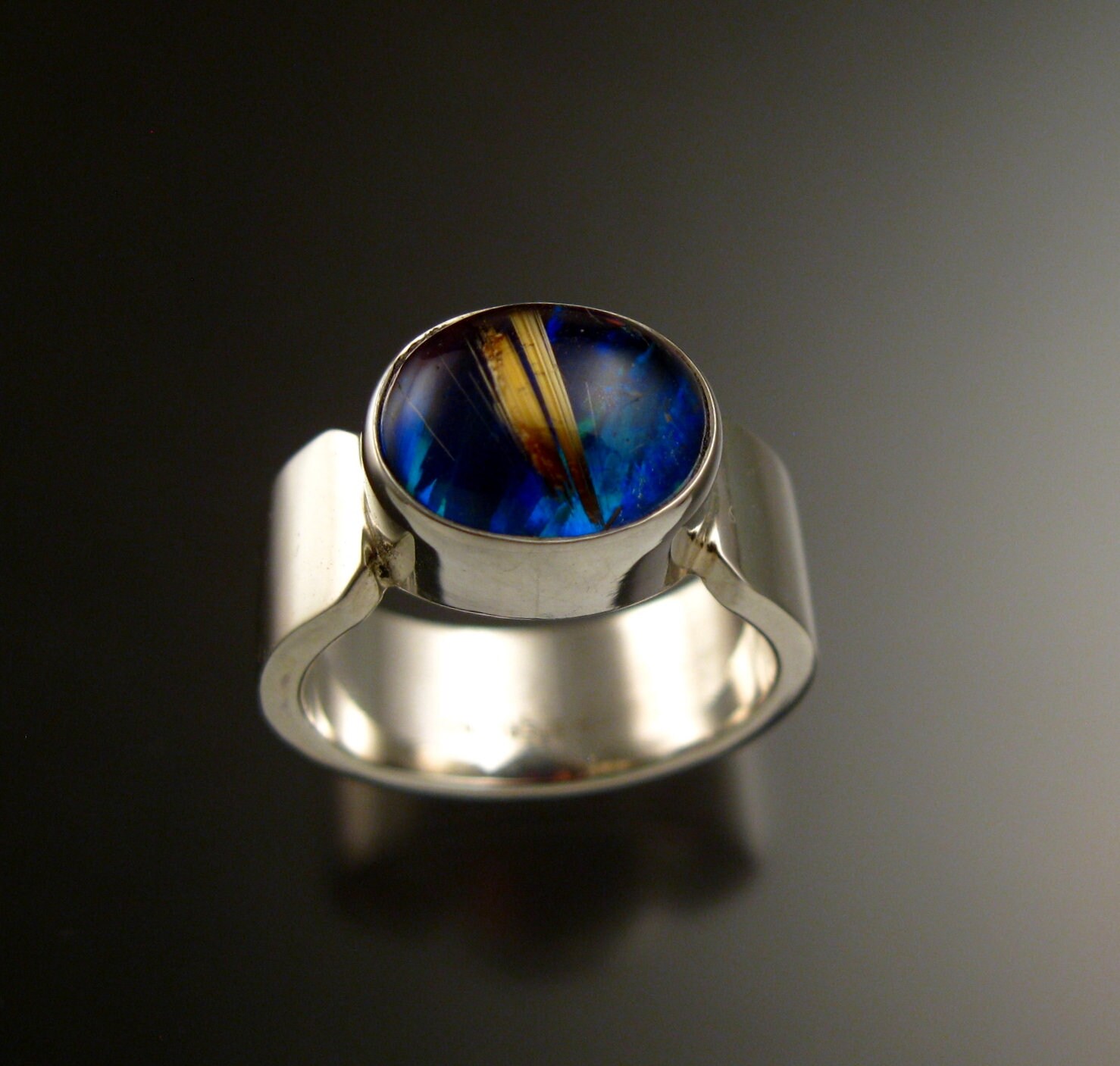 Rutilated Quartz and Blue Lab Opal Doublet ring size 8 3/4 ring for ...