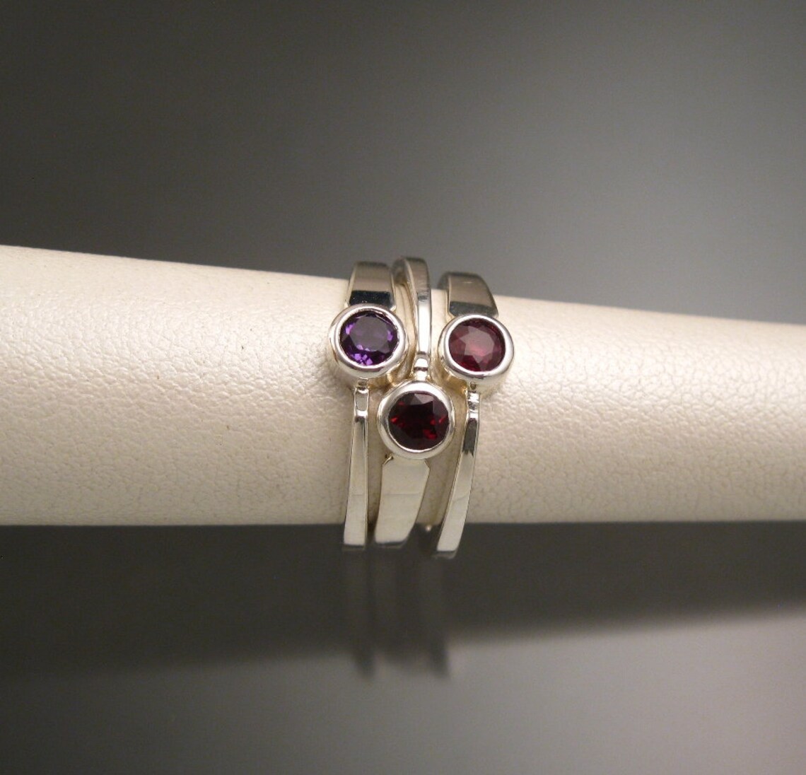 Stackable Mothers Birthstone Ring Set of Three Asymmetrical - Etsy