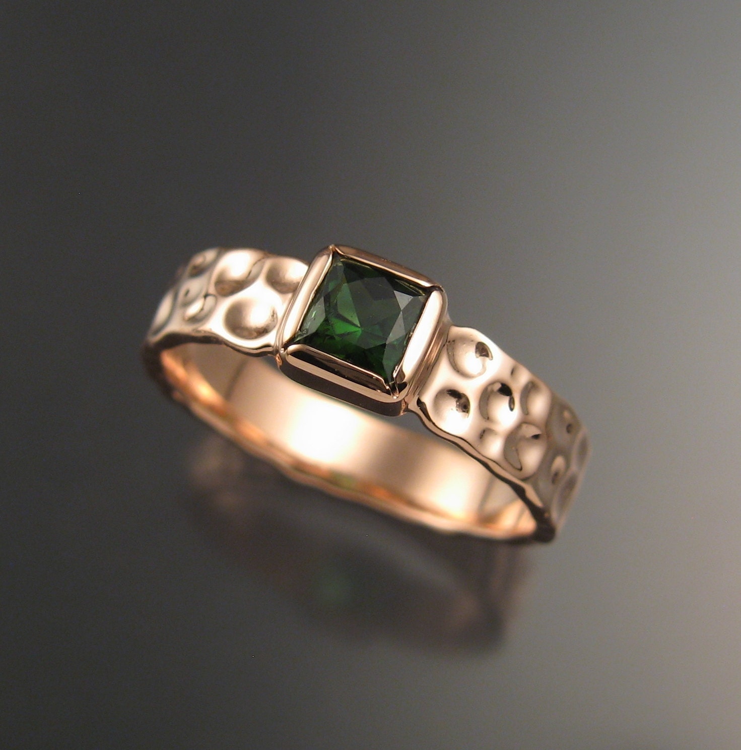 Green Tourmaline Square Moonscape Ring Emerald Substitute 14k - Etsy UK