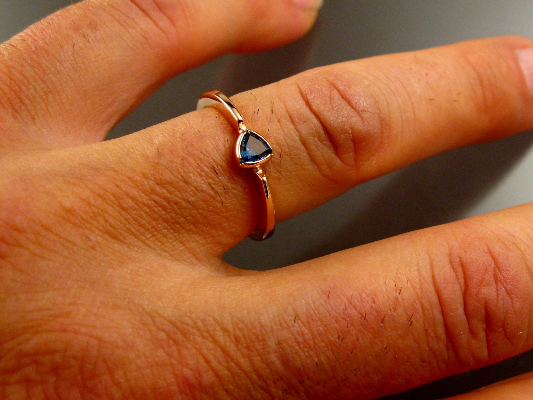 Iolite Triangular Stacking Ring 14k Rose Gold Ring Made To Order In