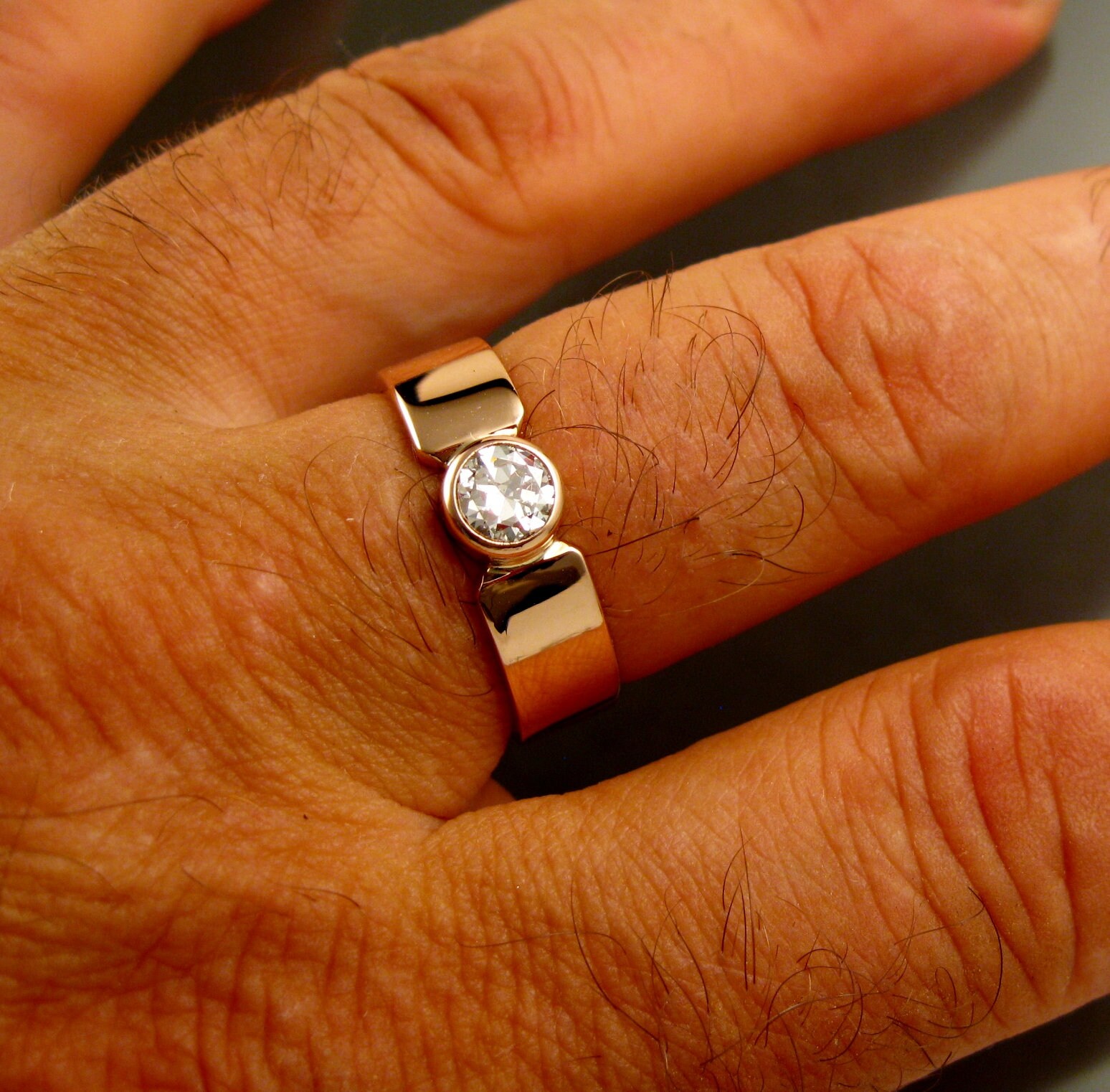 White Zircon 14k Rose Gold Rectangular Band Wedding Ring Made To Order White Zircon 14k Rose Gold Rectangular Band Wedding Ring Made To Order