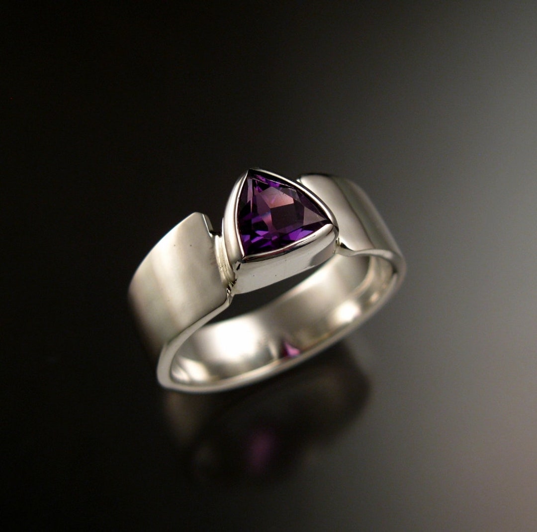 Amethyst Trillion Cut Triangle Ring Set in Sterling Silver Made to ...