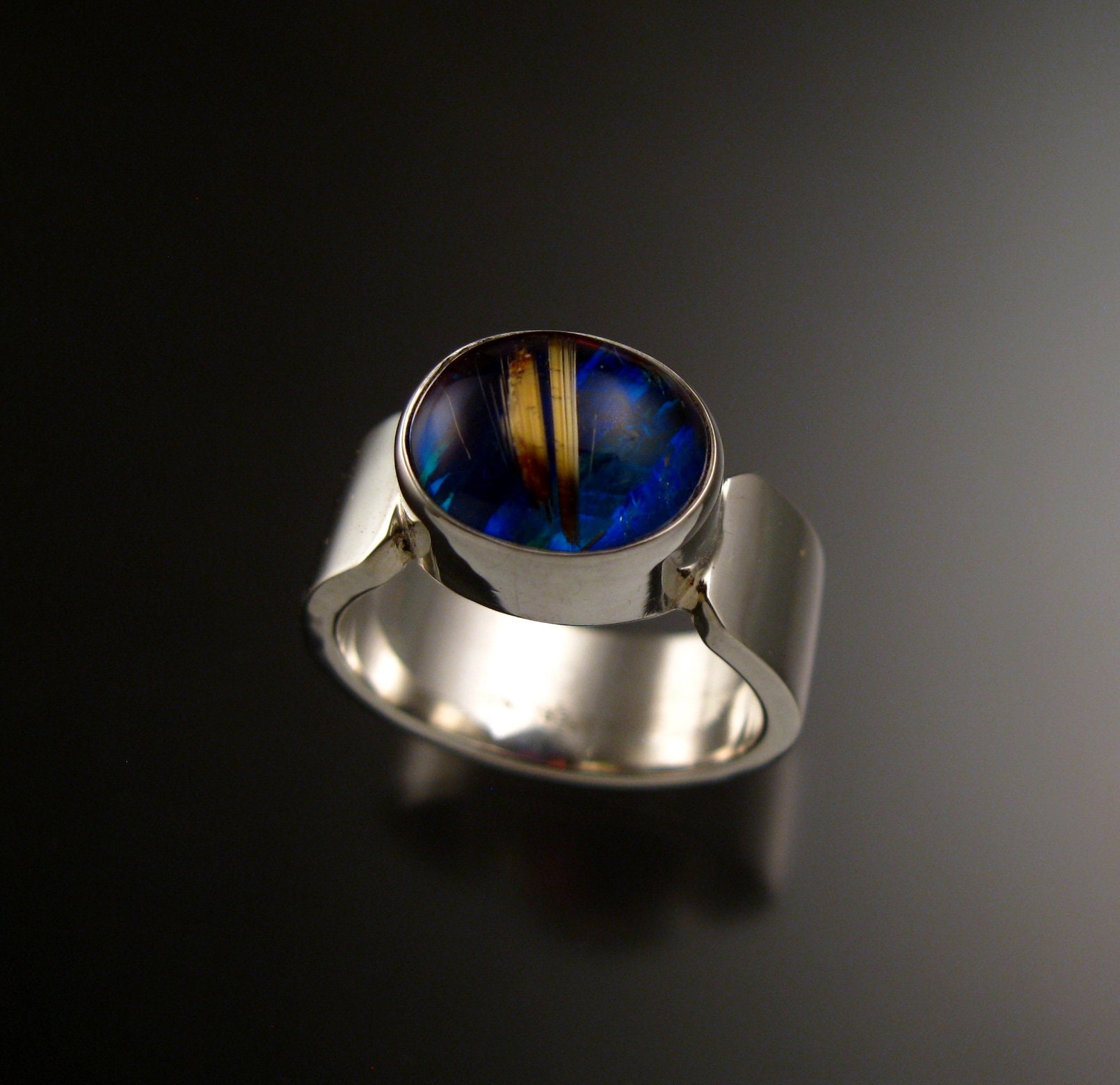 Rutilated Quartz and Blue Lab Opal Doublet ring size 8 3/4 ring for ...