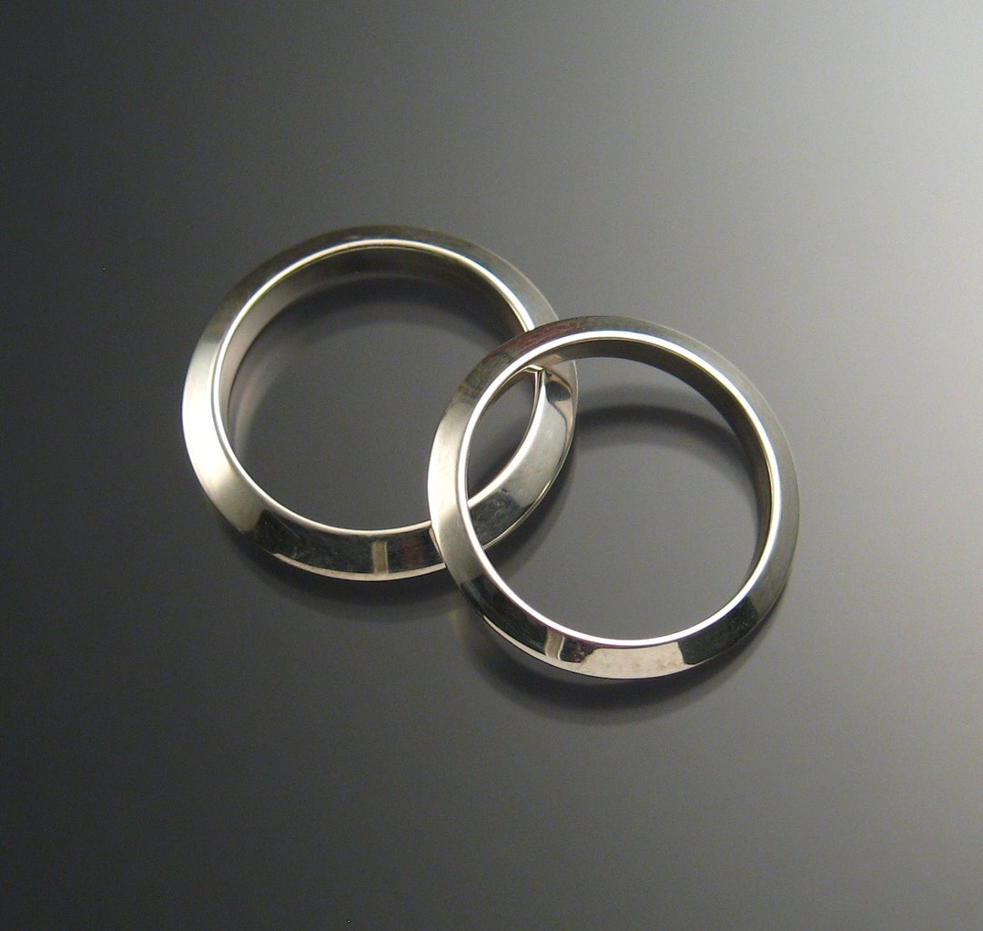 Sterling Silver Triangular Wedding Bands, His and Hers Made to Order in ...