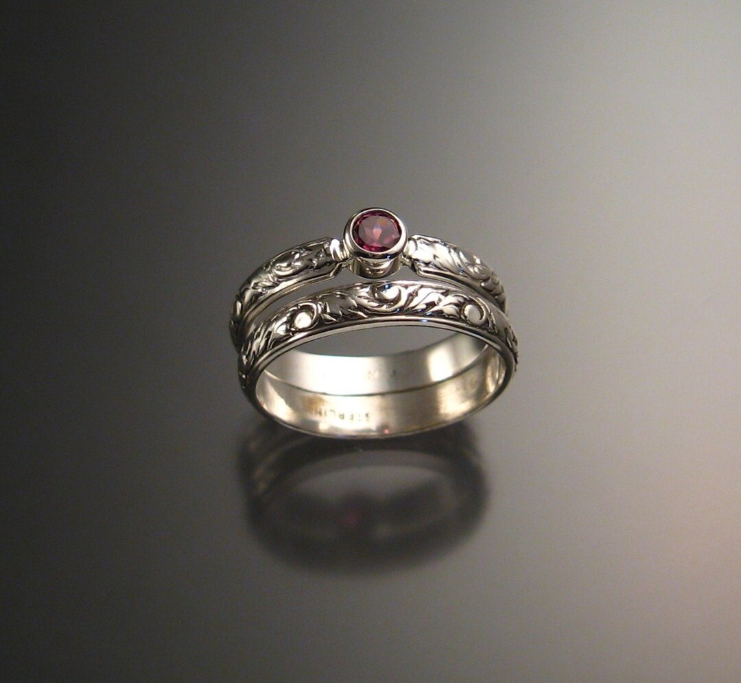 Pink Garnet Wedding Set Sterling Silver Made to Order in Your - Etsy