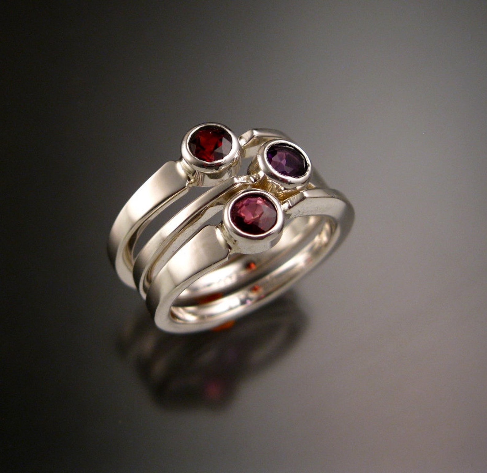 Stackable Mothers Birthstone Ring Set of Three Asymmetrical - Etsy