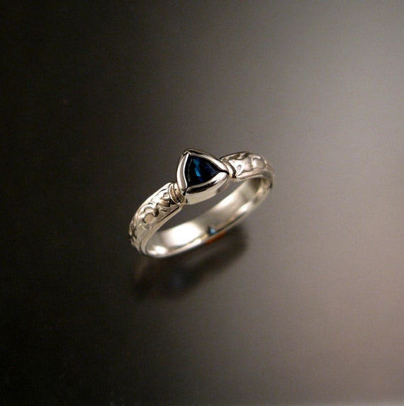 London Blue Topaz Triangle Wedding Ring 14k White Gold - Etsy