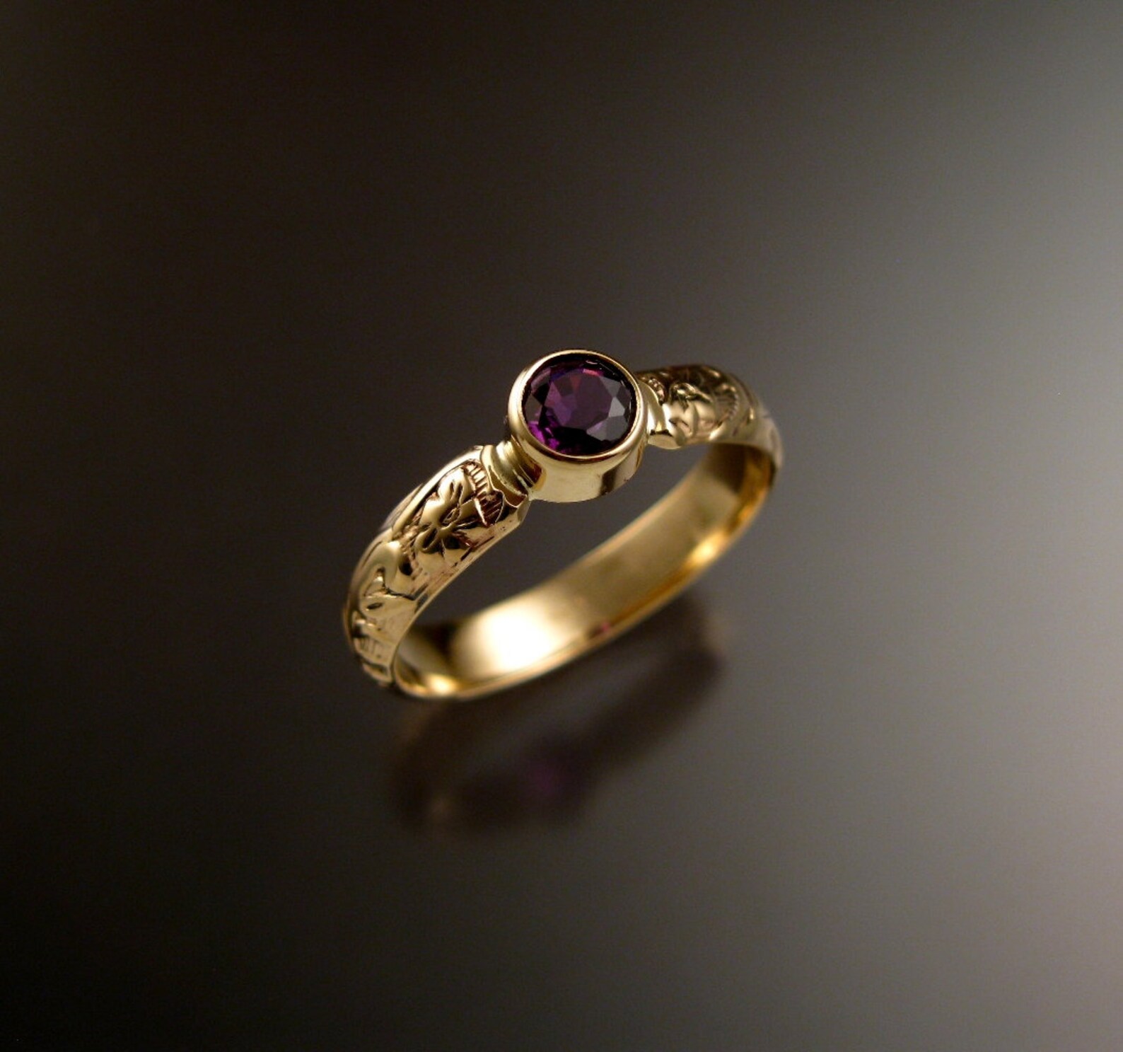 Sapphire Raspberry red Wedding ring 14k yellow Gold Victorian | Etsy