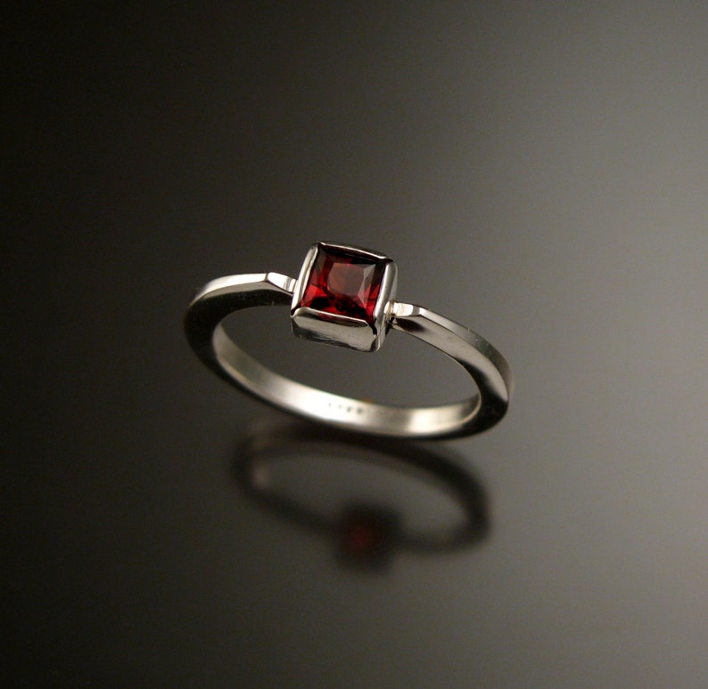 Garnet Square Stone Stackable Ring Sterling Silver Ring Made | Etsy