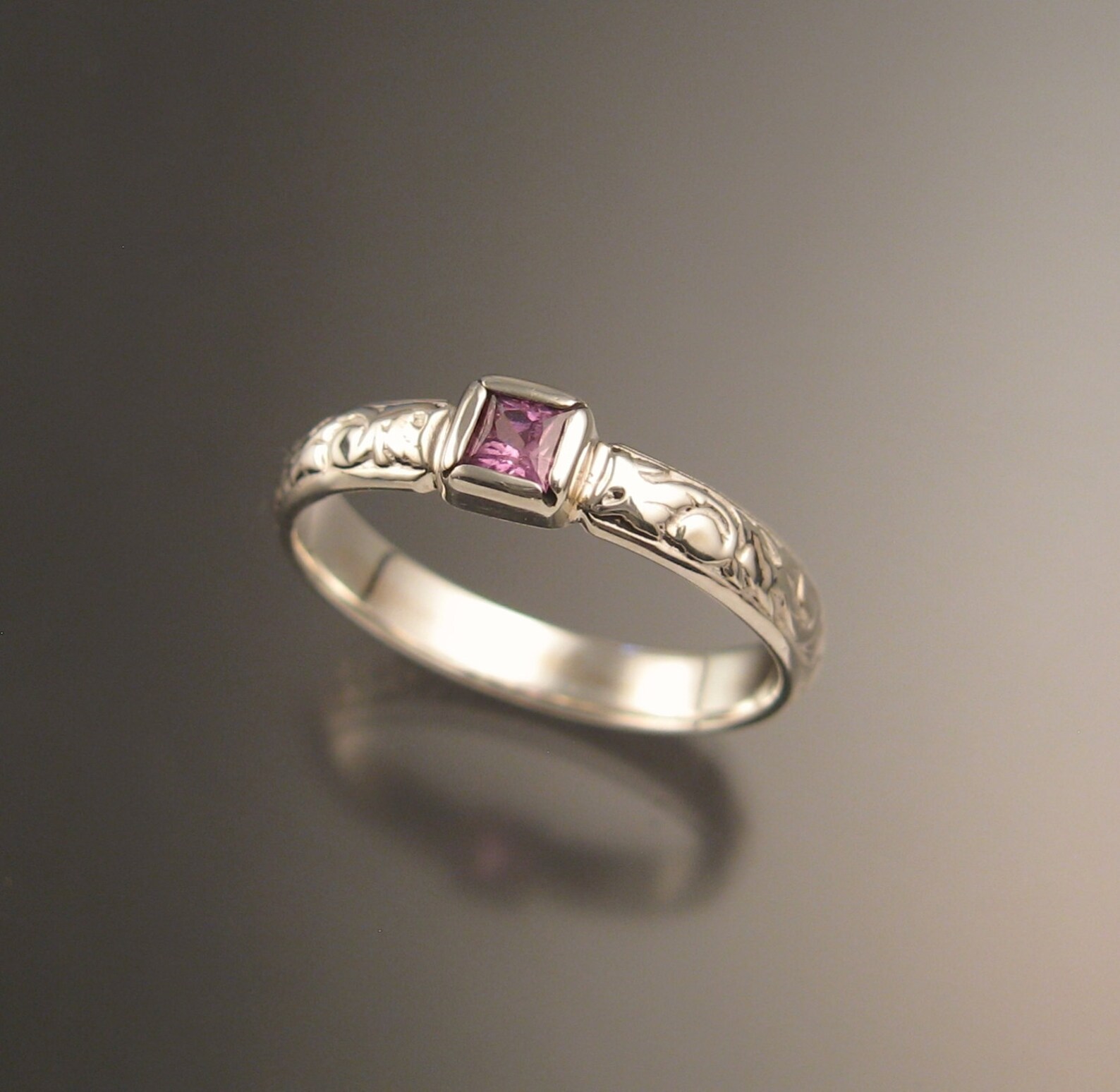 Pink Sapphire Natural Square Cut Stone Wedding Ring 14k White Gold ...