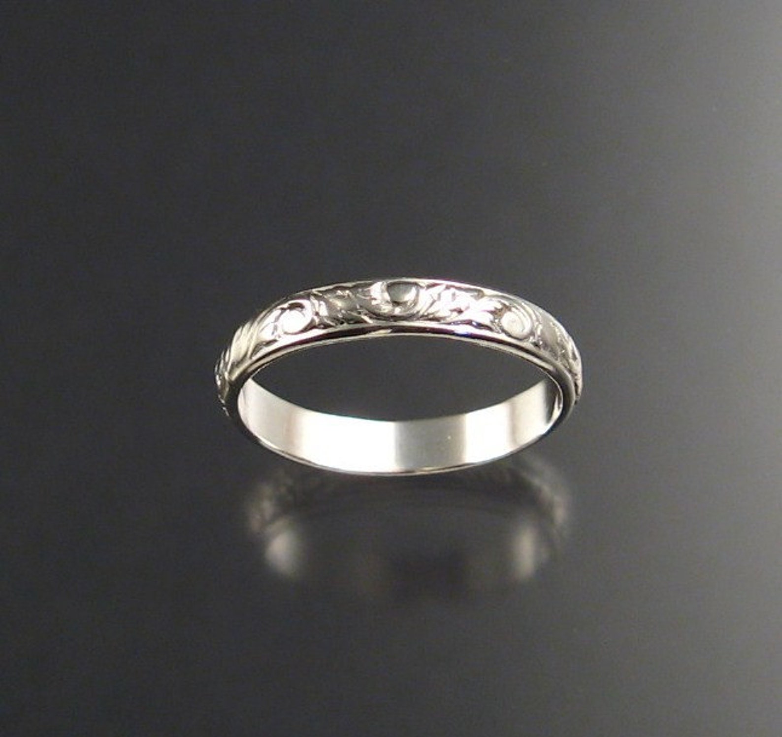 3mm Floral Pattern Ring Sterling Silver Ring Band Made to - Etsy