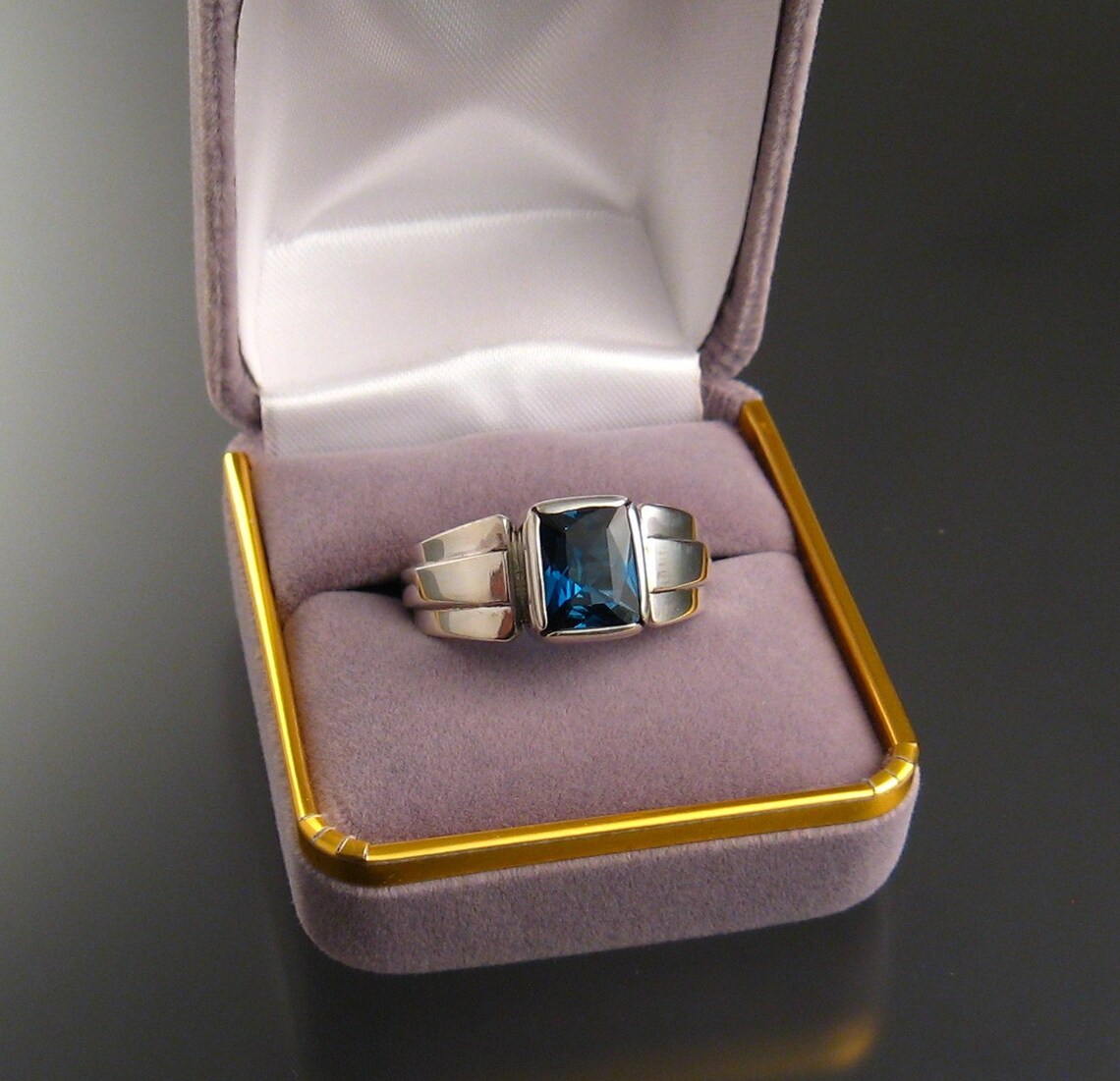 London Blue Topaz Ring Large Rectangle Stone Deep Blue - Etsy