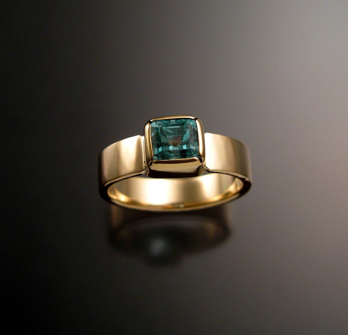 Emerald Ring 14k Yellow Gold With Bezel Set Stone Size 8 Large - Etsy