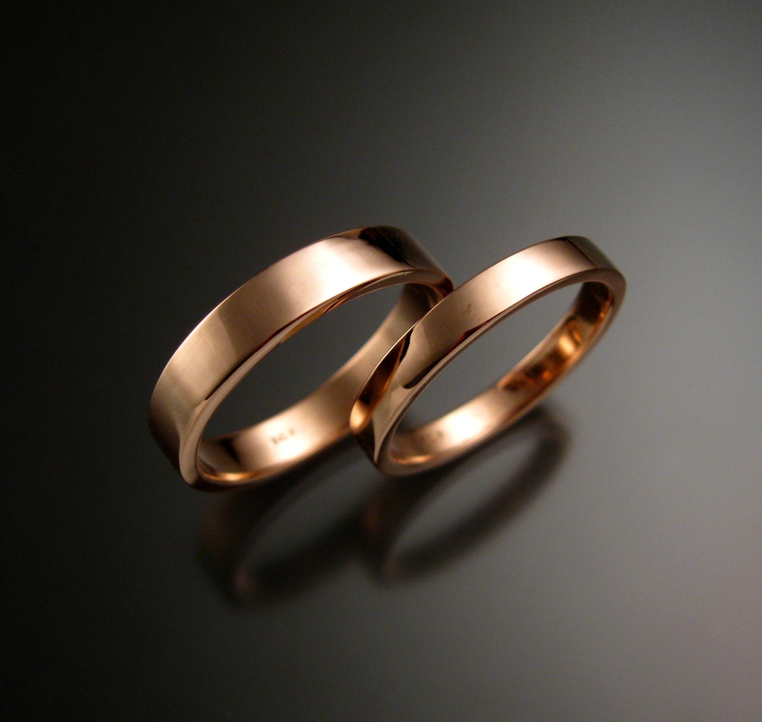 Rose Gold Wide 14k Rectangular Bright Finish Comfort Fit Wedding Bands ...