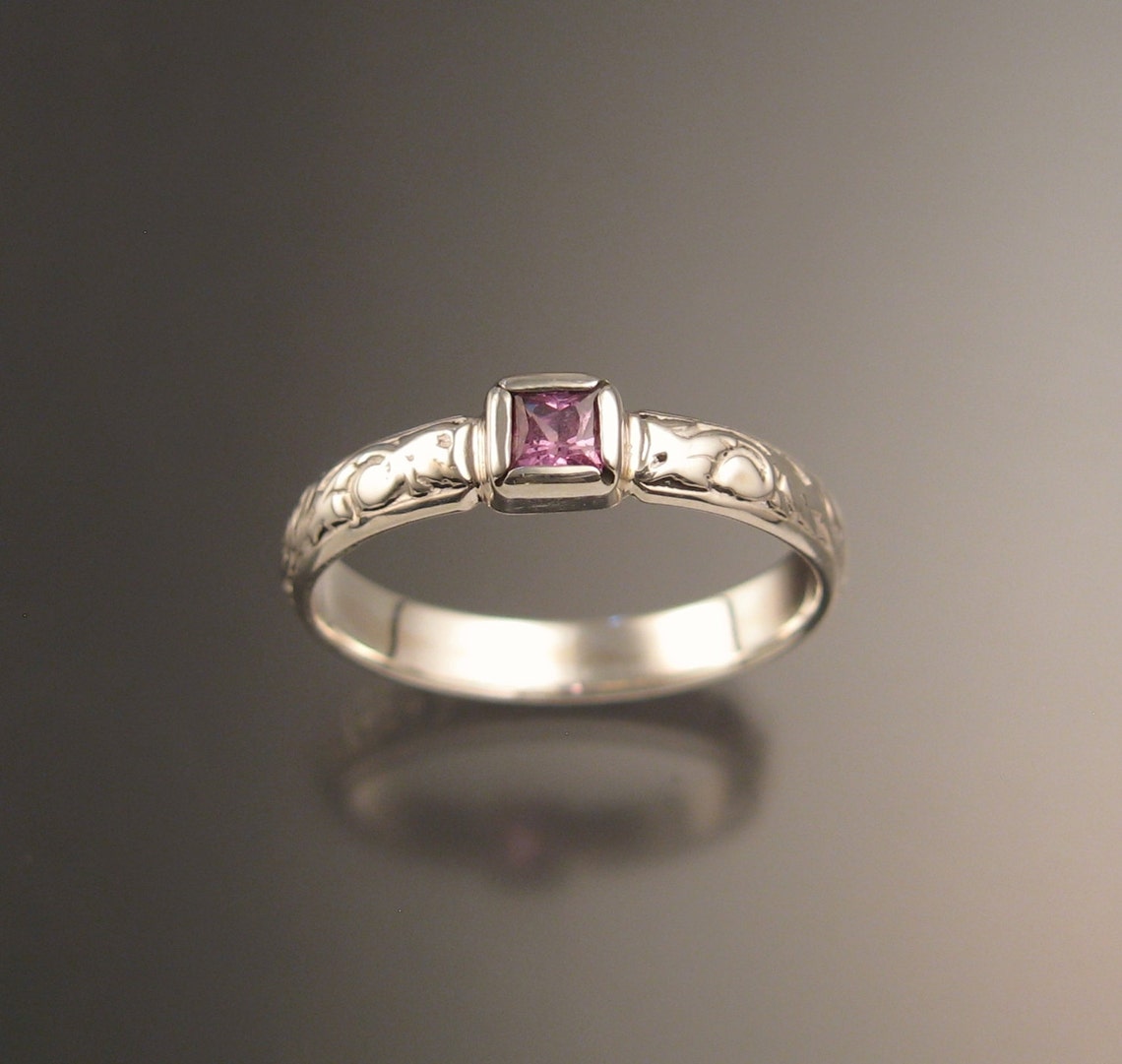 Pink Sapphire Natural Square Cut Stone Wedding Ring 14k White Gold ...