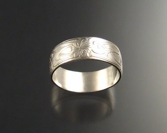 3mm Floral Pattern Ring Sterling Silver Ring Band Made to Order in Your ...