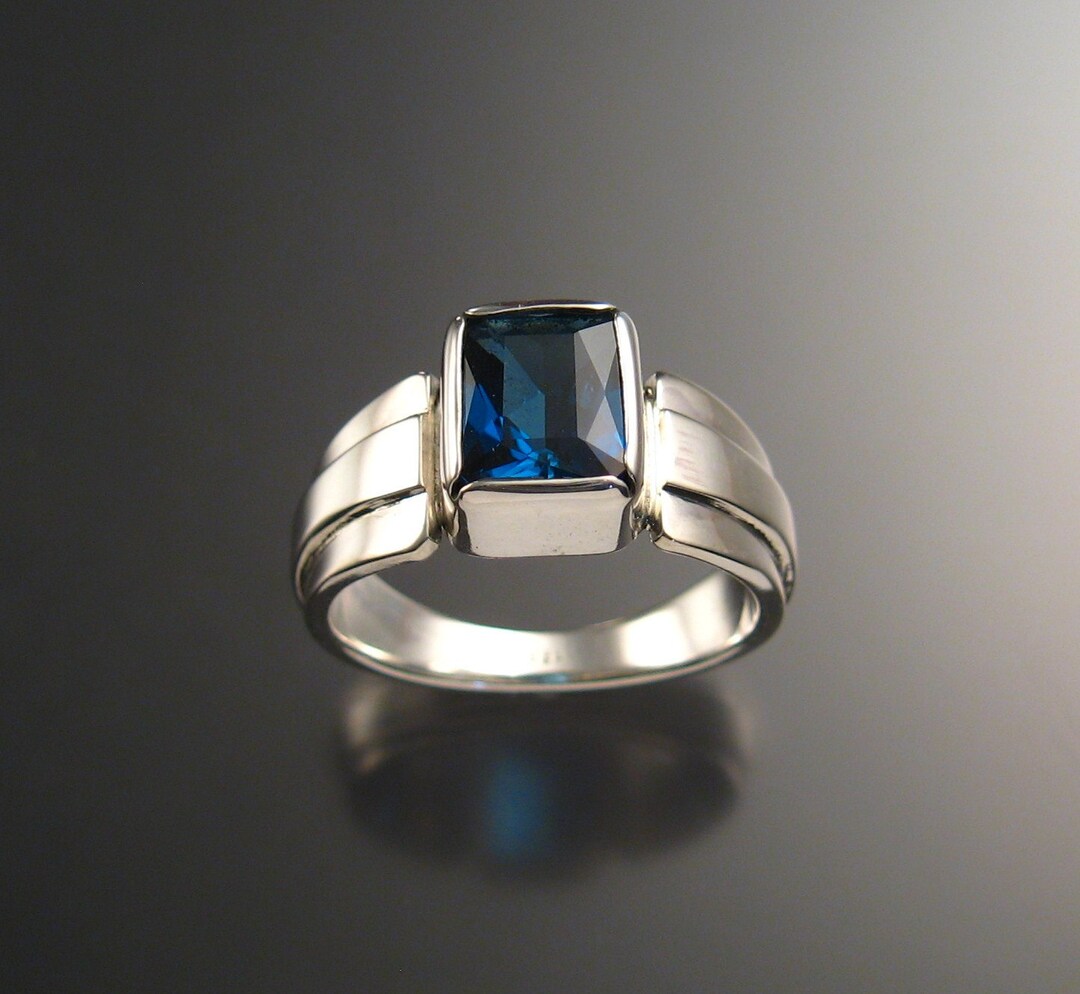London Blue Topaz Ring Large Rectangle Stone Deep Blue Sterling Silver ...