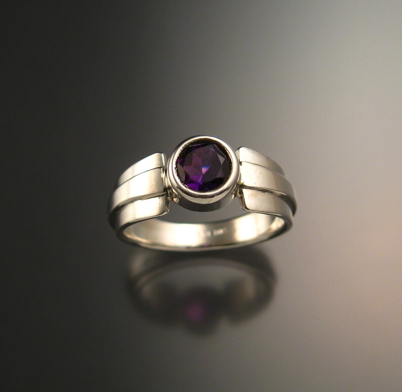 Amethyst round stone ring Sterling Silver handmade in your | Etsy