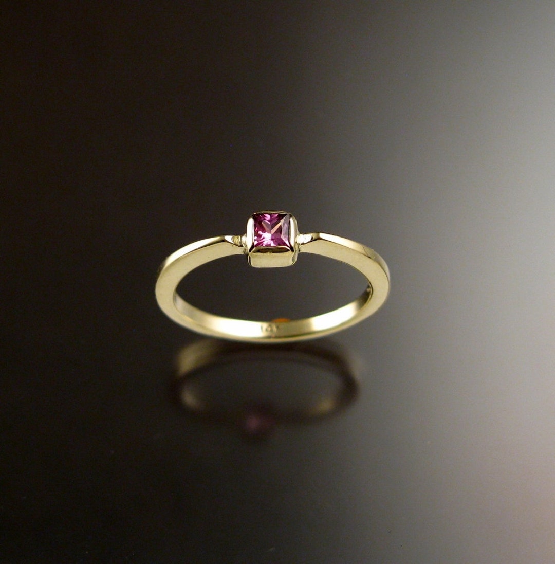 Pink Sapphire Square Stone Stackable Ring 14k Green Gold Handmade to ...